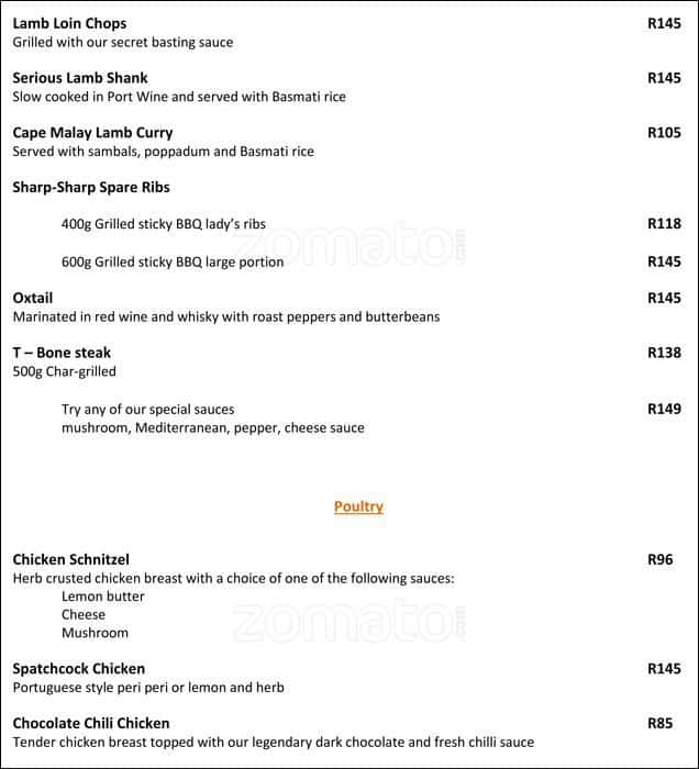 Carta de Twist Restaurant, Johannesburgo