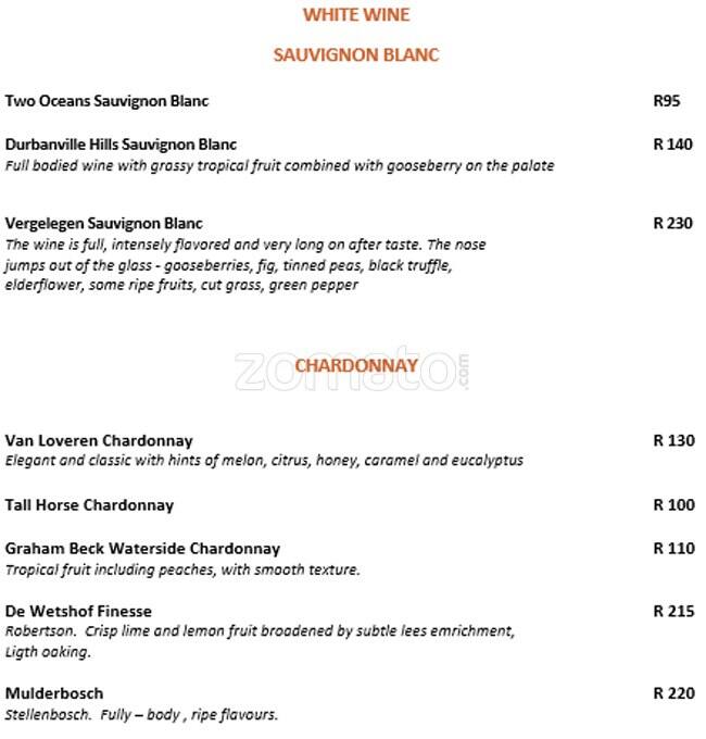Menu at Twist Restaurant, Johannesburg