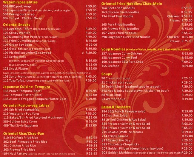 Watami Menu, Menu for Watami, Edenvale, East Rand - Zomato SA