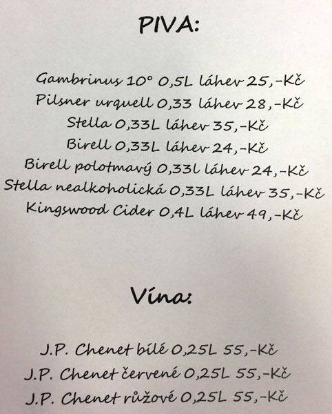 Menu at Osteria Antika restaurant, Prague