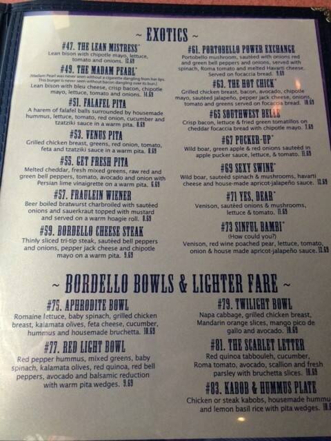 Menu at The Bordello of Jerome restaurant, Jerome