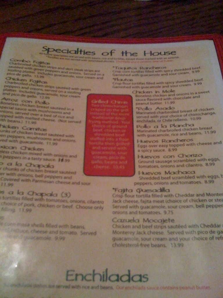 Menu at Chapala restaurant, Nampa, 525 Caldwell Blvd