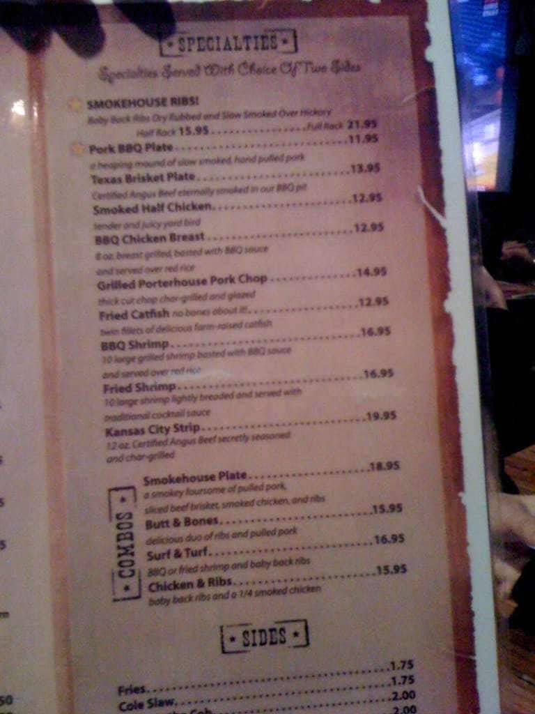 Menu at The Smokehouse BBQ, Hilton Head Island