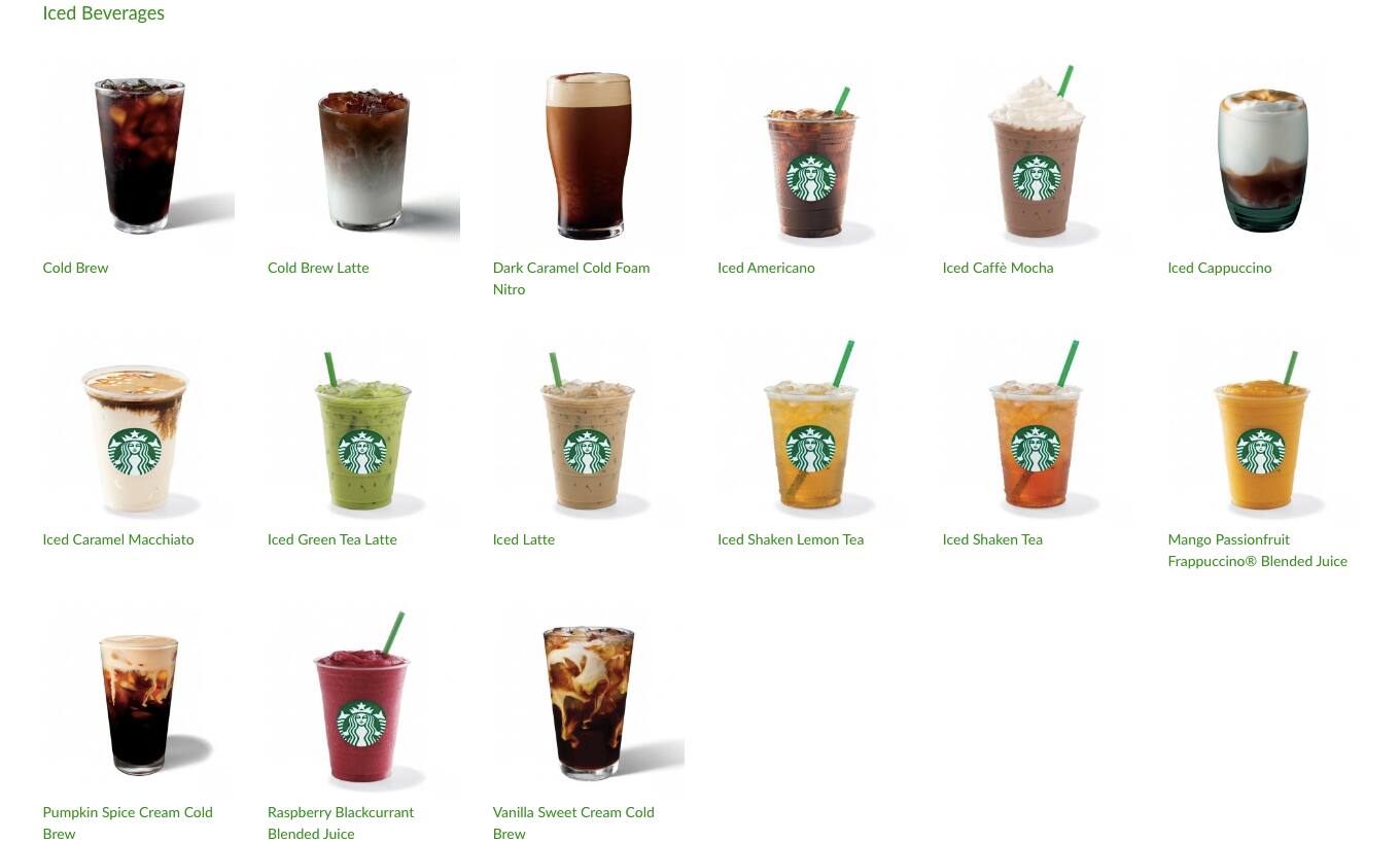 Menu at Starbucks cafe, Brisbane City, Myer Centre