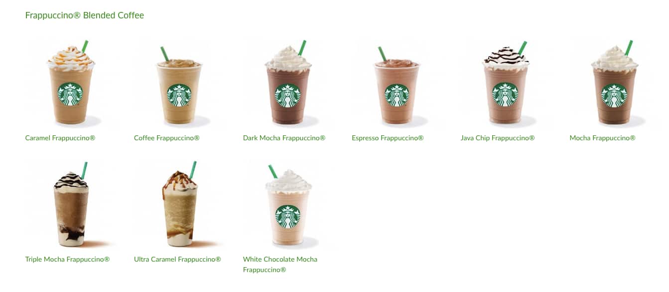 Menu at Starbucks cafe, Brisbane City, Myer Centre