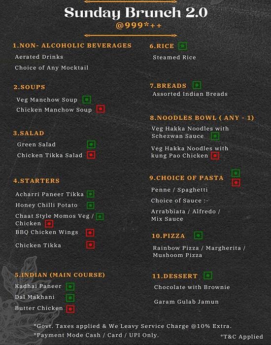 Menu of 38 Barracks, Connaught Place, New Delhi