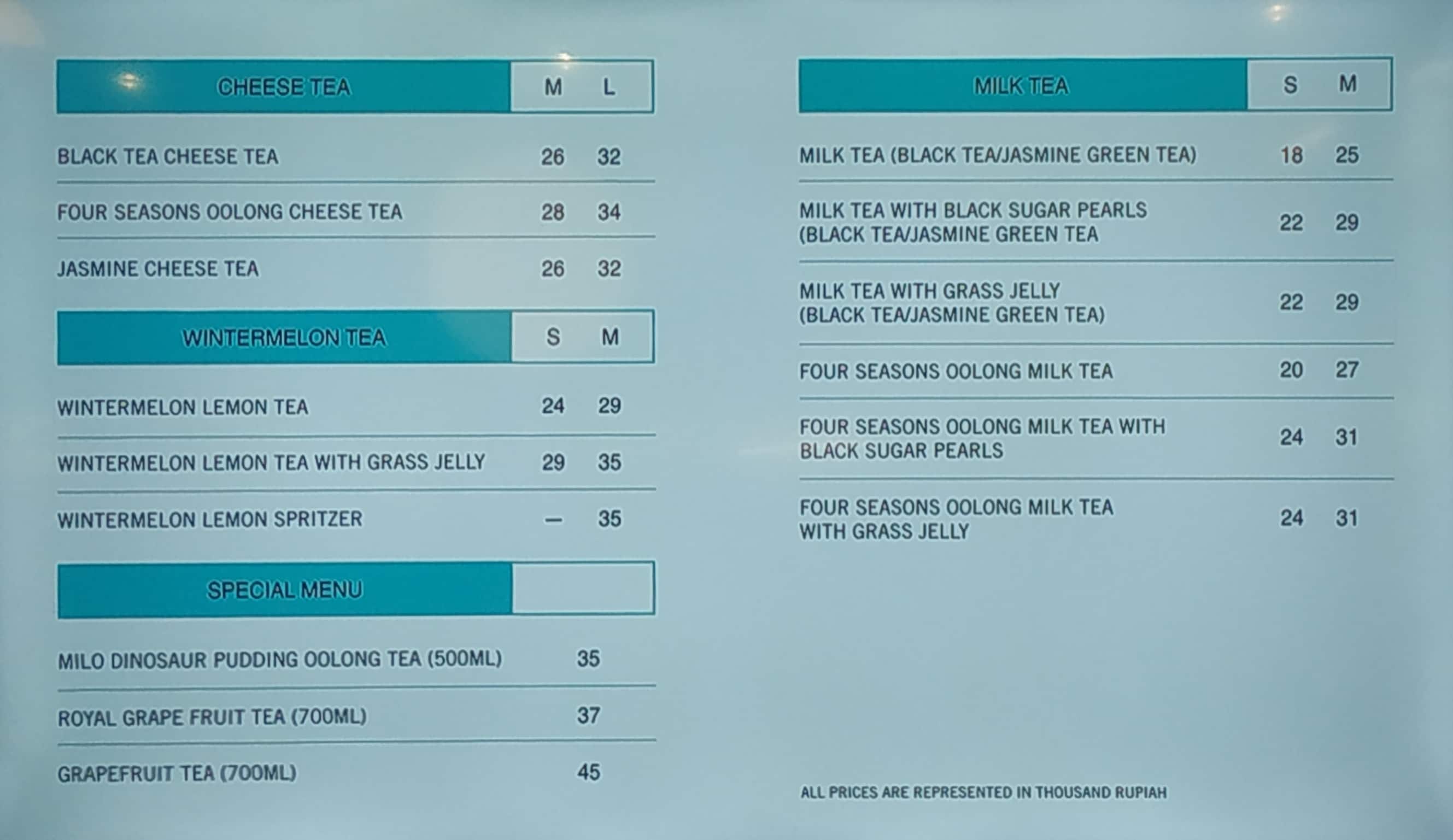 Menu at Super Furry, Jakarta