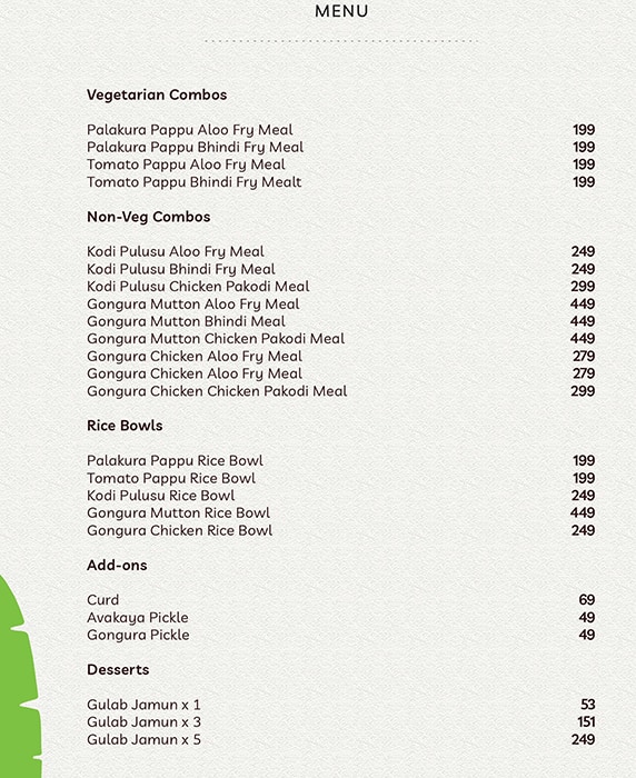 Menu of Andhra Meal Co, Bommanahalli, Bangalore