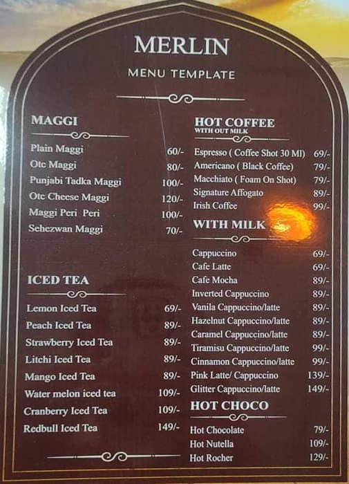 Menu at Merlin Cafe, Jaipur