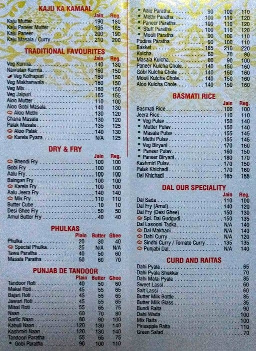 Bhagat Tarachand menu, Menu restauracji Bhagat Tarachand, Vashi, Navi ...