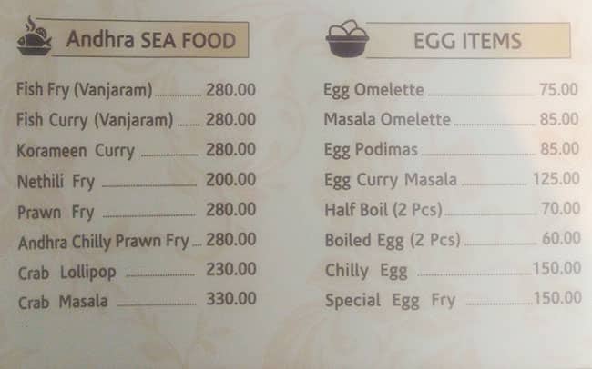 Menu at New Andhra Restaurant, Chennai