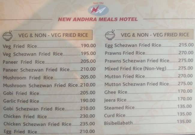 Menu at New Andhra Restaurant, Chennai