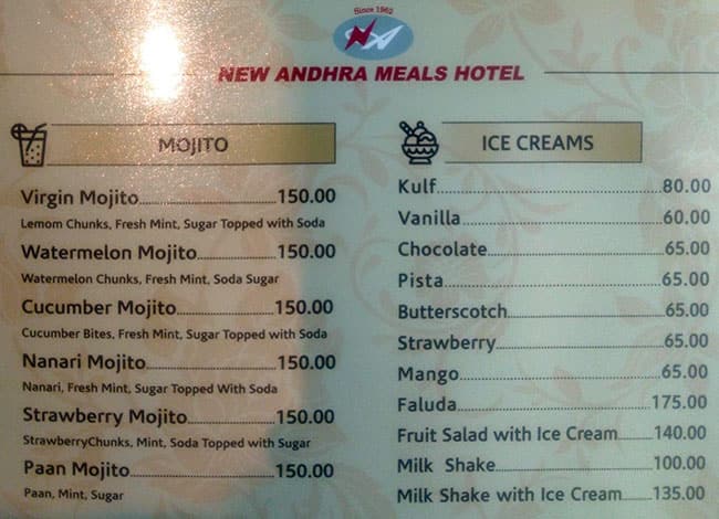 Menu at New Andhra Restaurant, Chennai