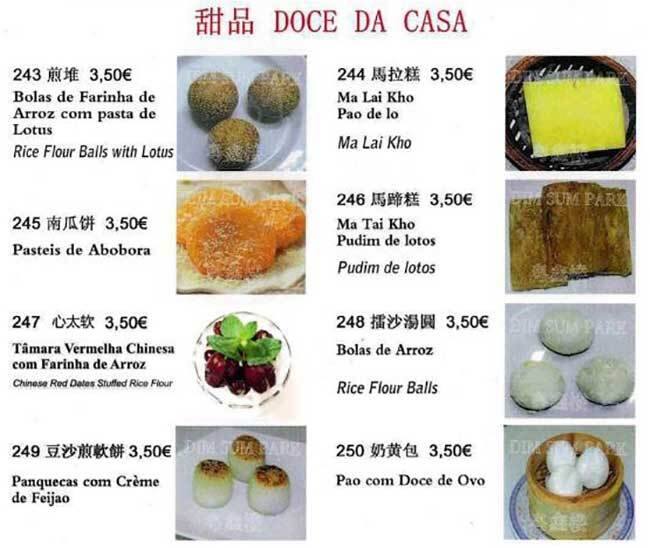 Menu at Dim Sum Park Telheiras restaurant, Lisbon