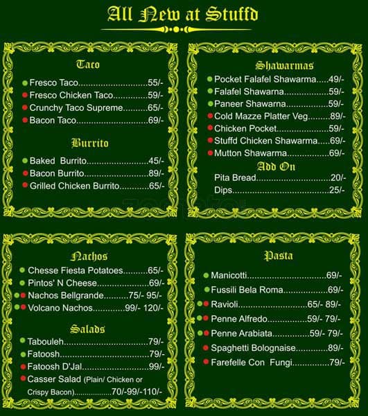 Menu at Stuffd, Chandigarh
