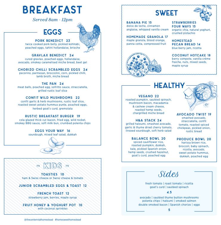 Menu at Centennial Homestead cafe, Centennial Park, 1 Grand Dr