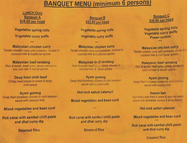 Menu at Roti House restaurant, Canberra