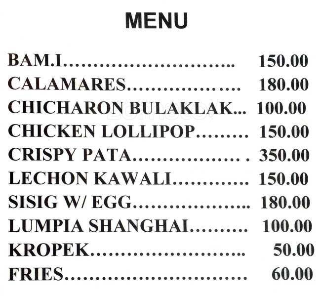 Menu at Payag pub & bar, Balamban