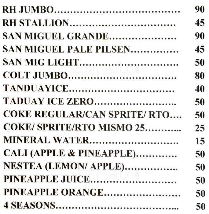 Menu at Payag pub & bar, Balamban