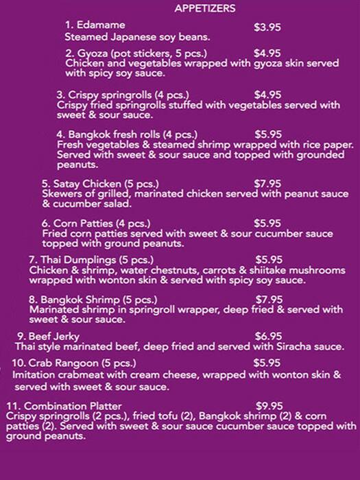 Menu at Bangkok at Beltline restaurant, Richardson, 100 S Central Expy #108