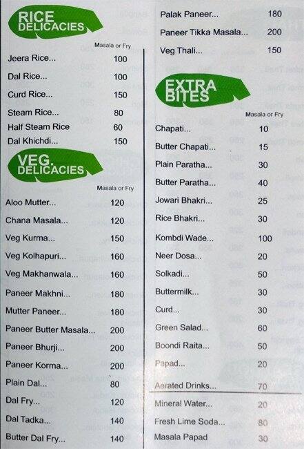 Menu at Varde's Foodland, Mumbai