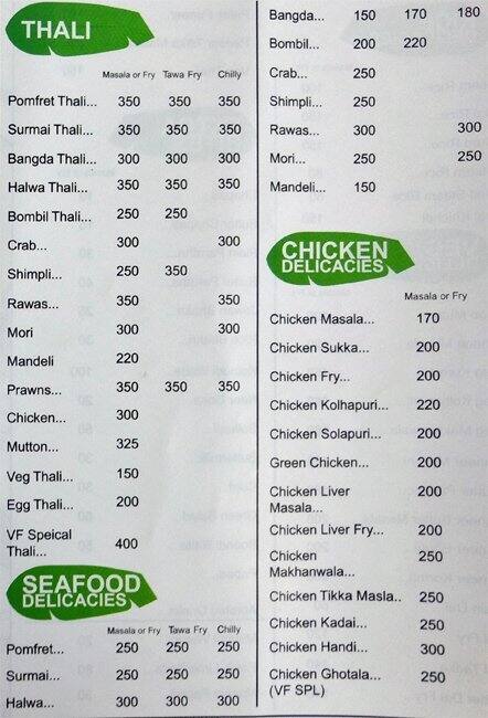 Menu at Varde's Foodland, Mumbai