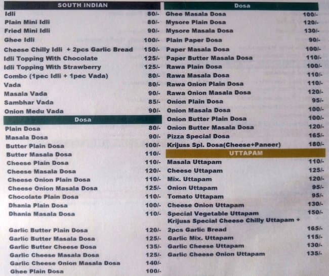 Krijuss Restaurant Menu, Menu for Krijuss Restaurant, Beliaghata ...