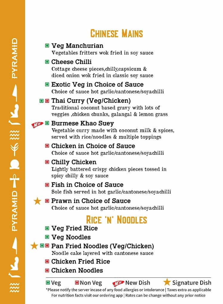 Menu of Pyramid MicroBrewery, Longwood, Shimla