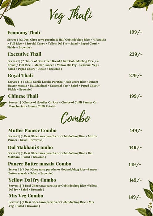 Menu at Veg Thali, Kolkata