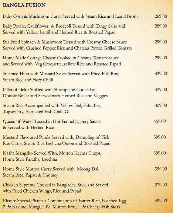 Menu at Cafe Ekante, New Town, Eco Park