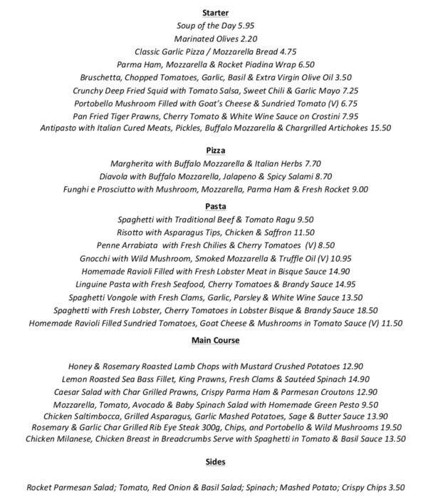 Menu at Forty Dean Street restaurant, London