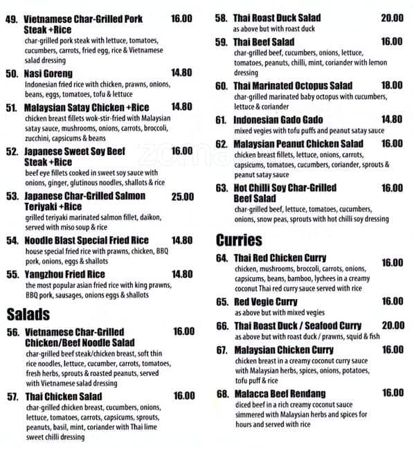 Menu at Noodle Blast restaurant, Balgowlah