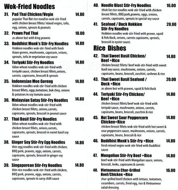 Menu at Noodle Blast restaurant, Balgowlah