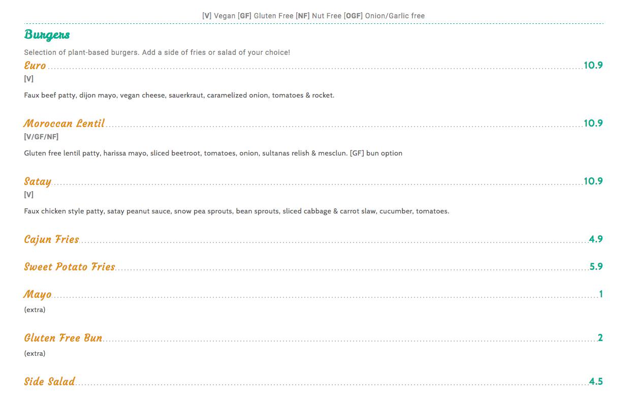 Menu at Vege Rama - Myer Centre restaurant, Brisbane City, E/91 Queen St