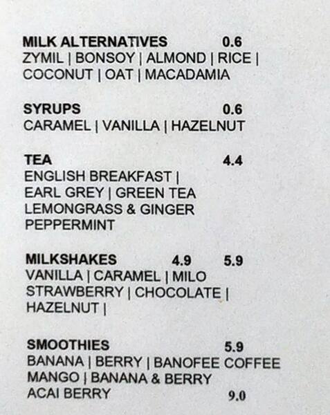 Menu at Badminton Brew cafe, Mount Gravatt East