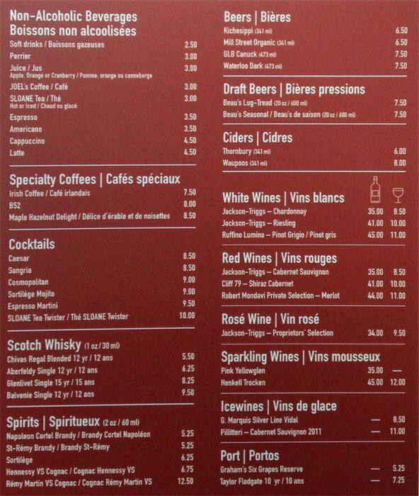 Carta de Great Hall Café, Ottawa