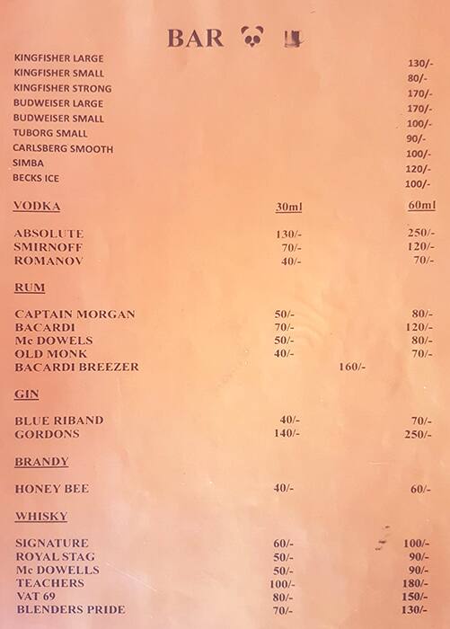 Menu at Happy Panda Beach Shack, Calangute, west Before Shree ...