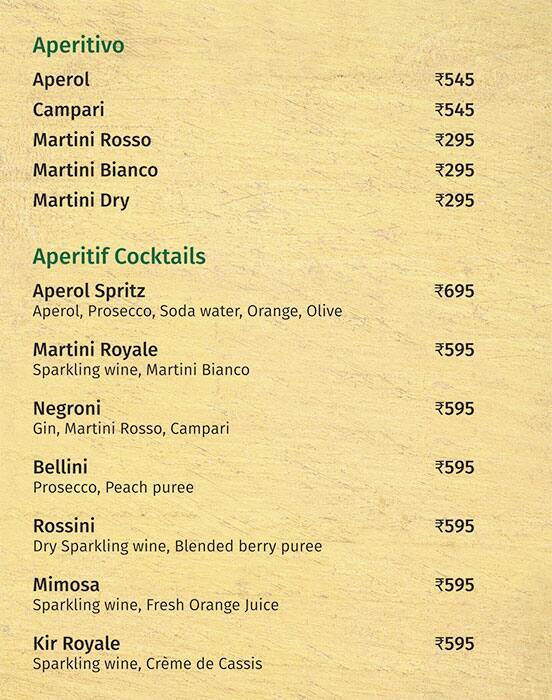 Menu of Toscano, Koregaon Park, Pune