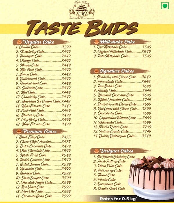 Menu of Tastebuds, Mulund West, Mumbai