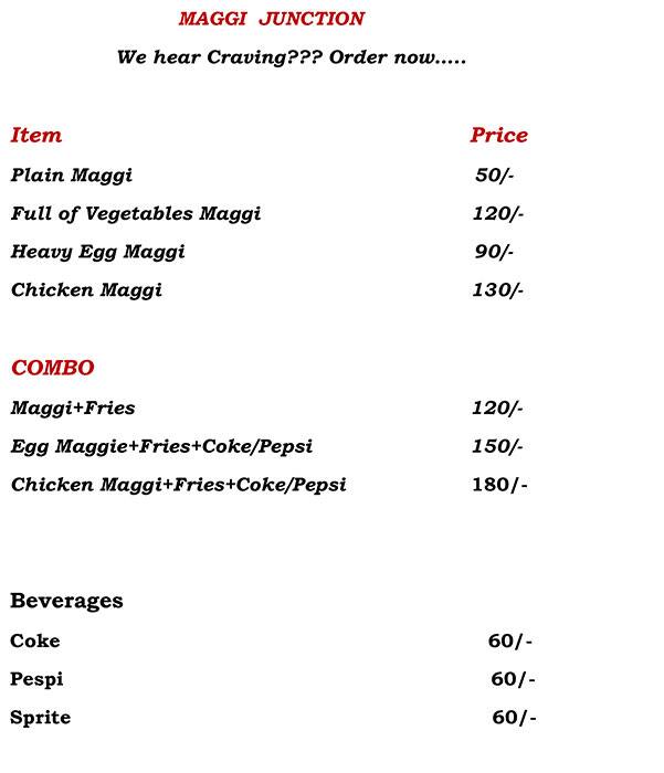 Menu of Maggi Junction, Tagore Garden, New Delhi