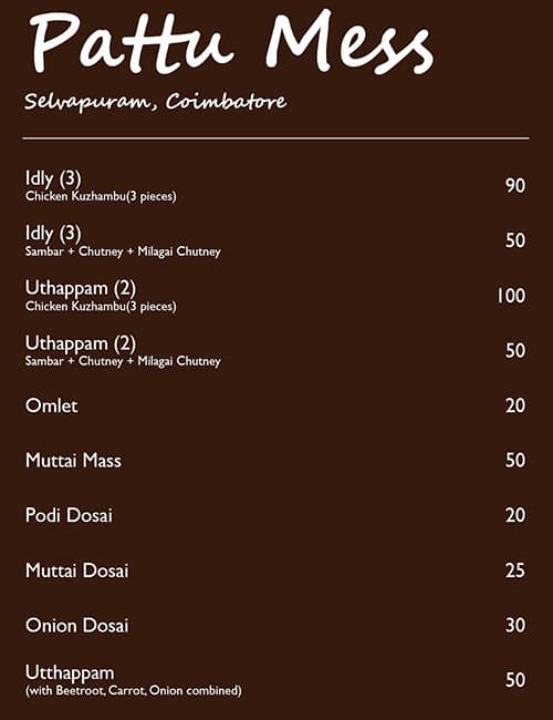Menu of Pattu Mess, Town Hall, Coimbatore