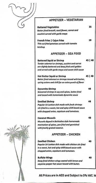 Menu of Ceylonka Restaurant, Dubai Marina, Dubai