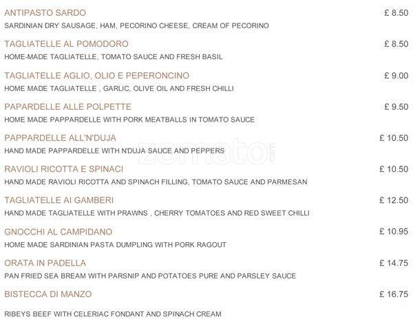 Menu at Isola Del Sole restaurant, London, 16 Lacy Rd