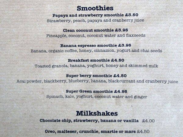 Menu at Cafe Fleur, London