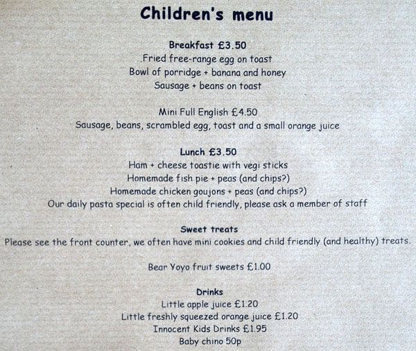 Menu at Cafe Fleur, London