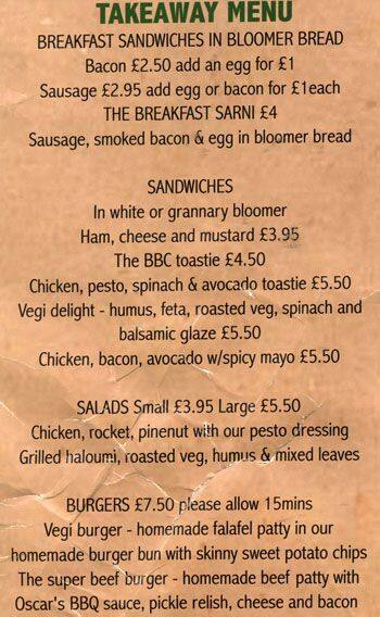 Menu at Cafe Fleur, London