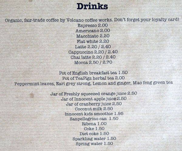 Menu at Cafe Fleur, London