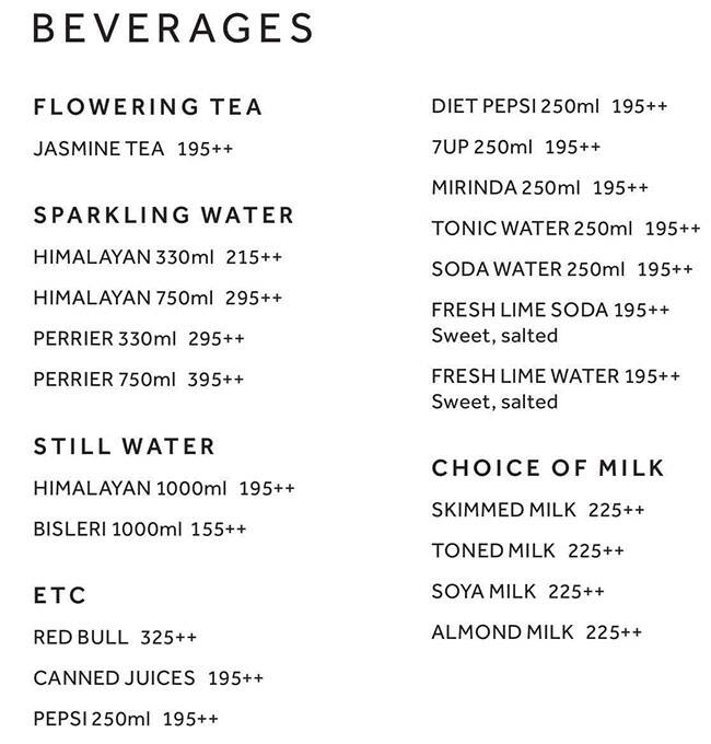 Menu at Cassava, Kochi, 34/1111