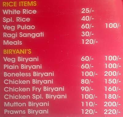 Menu at Deepu's Annapurna Curries Point, Hyderabad