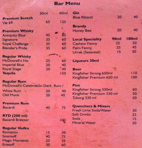 Menu at Taste Of Paradise, Dona Paula